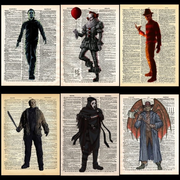 Other | Horror Icons Dictionary Background Page Art Print | Poshmark